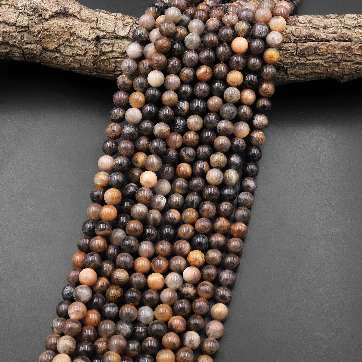 Natural Golden Brown Gray Moonstone 6mm 8mm Smooth Round Beads 15.5" S ...