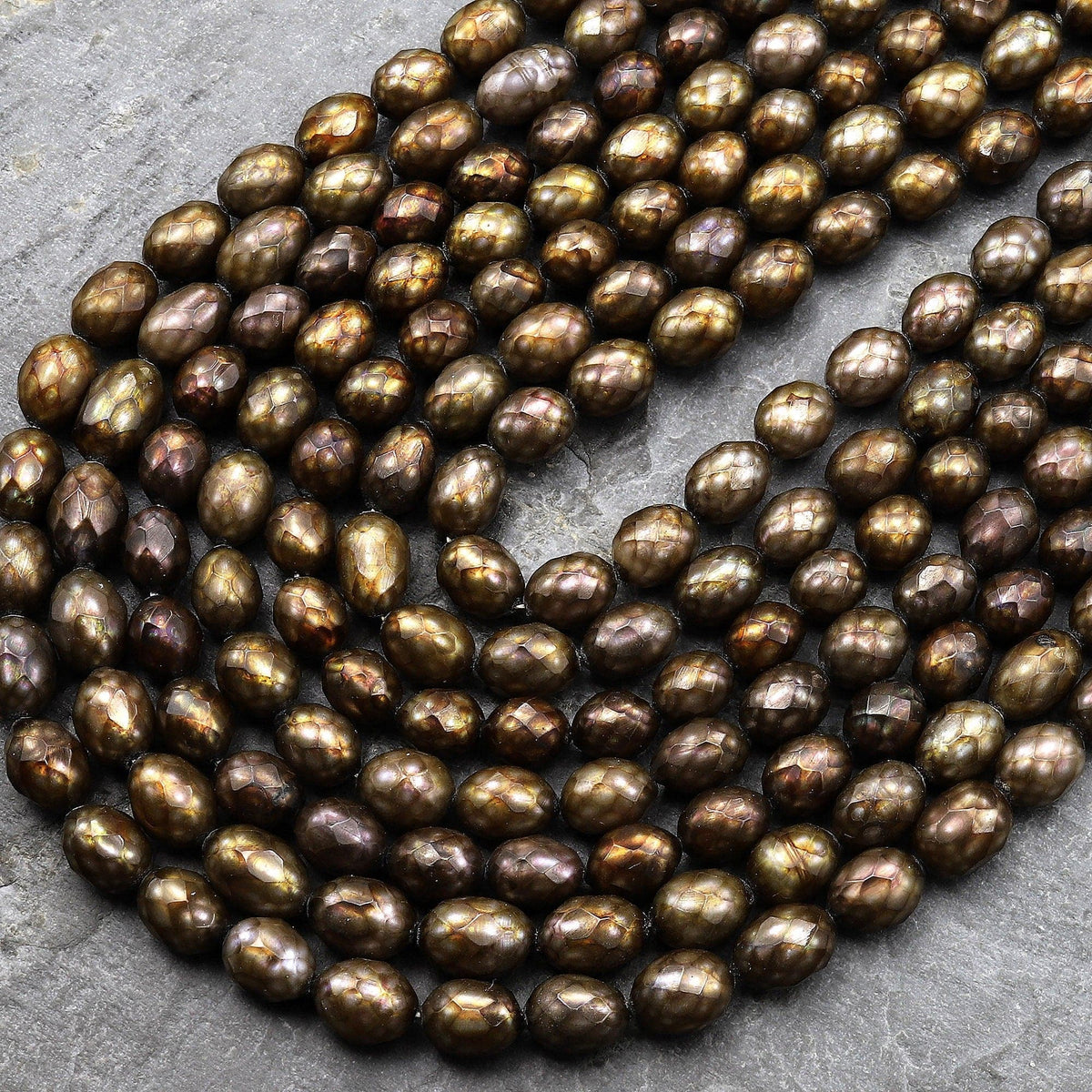 Faceted Golden Bronze Copper Oval Pearls 6mm Shimmery Iridescent 15.5 ...