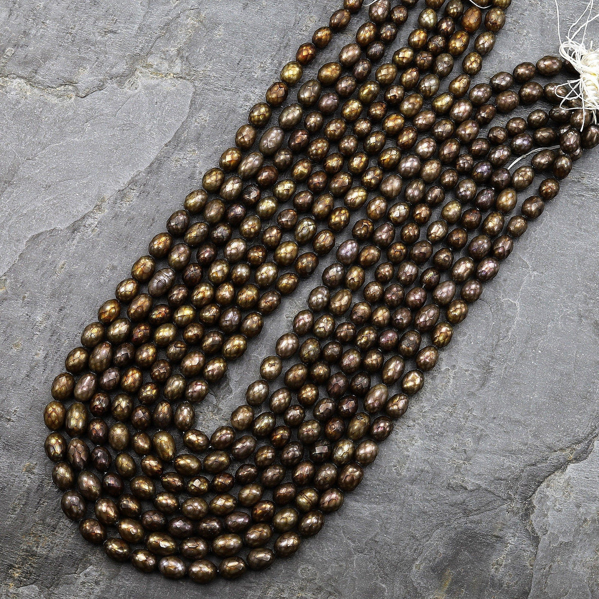 Faceted Golden Bronze Copper Oval Pearls 6mm Shimmery Iridescent 15.5 ...