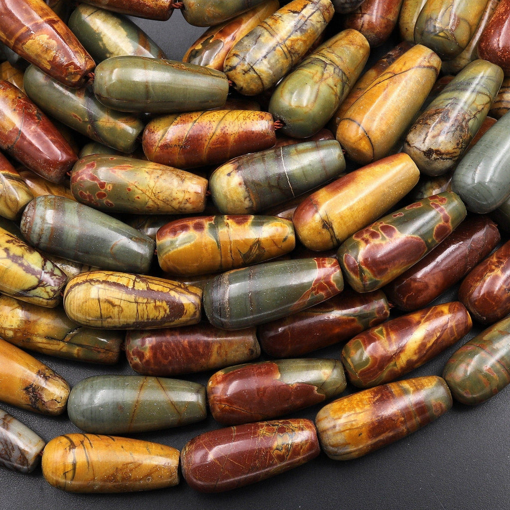 Natural Red Creek Jasper Long Teardrop Beads Aka Multi Color Picasso J – Intrinsic Trading