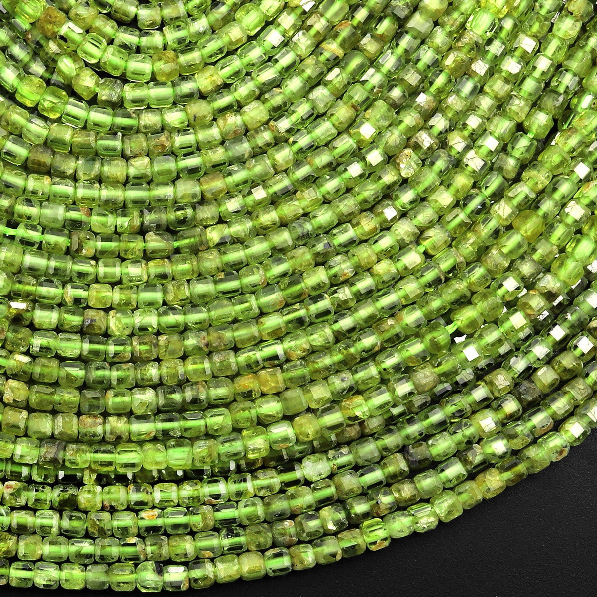 Natural Green Peridot Micro Faceted 2mm Gemstone Cube Dice Square Bead ...