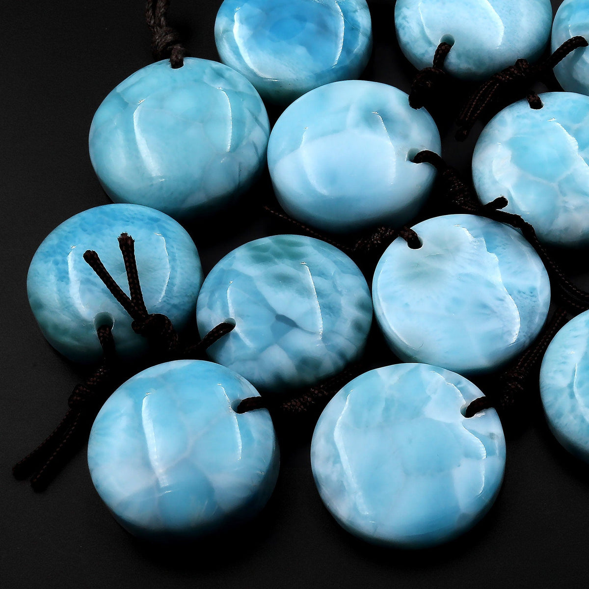 Natural Larimar Circle Coin Pendant Genuine Real Blue Larimar Gemstone ...