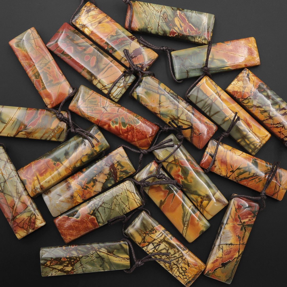 AAA Natural Red Creek Jasper Pendant Side Drilled Long Rectangle Penda ...