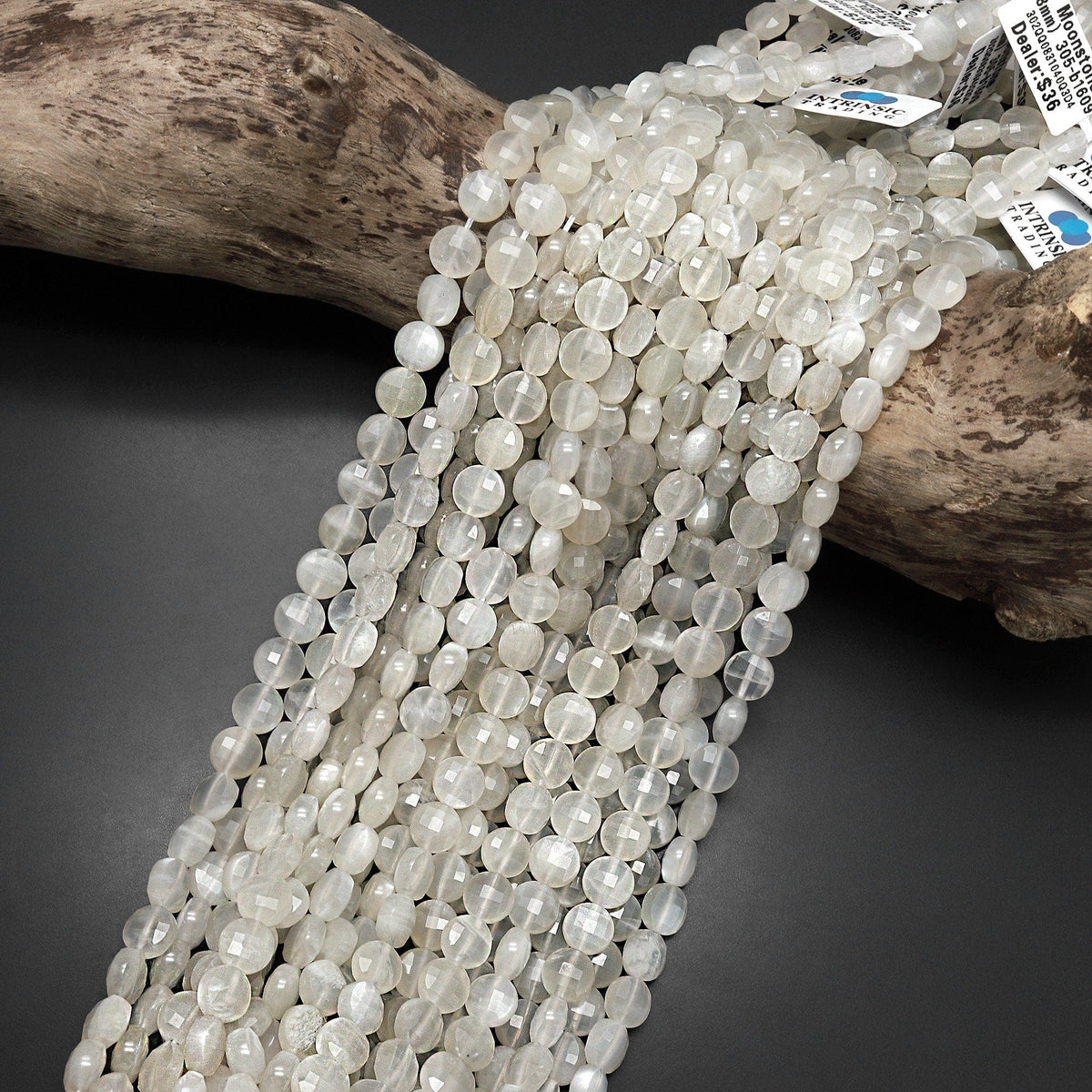 Faceted Natural Creamy White Moonstone 4mm 8mm Coin Beads Gemstone 15 ...