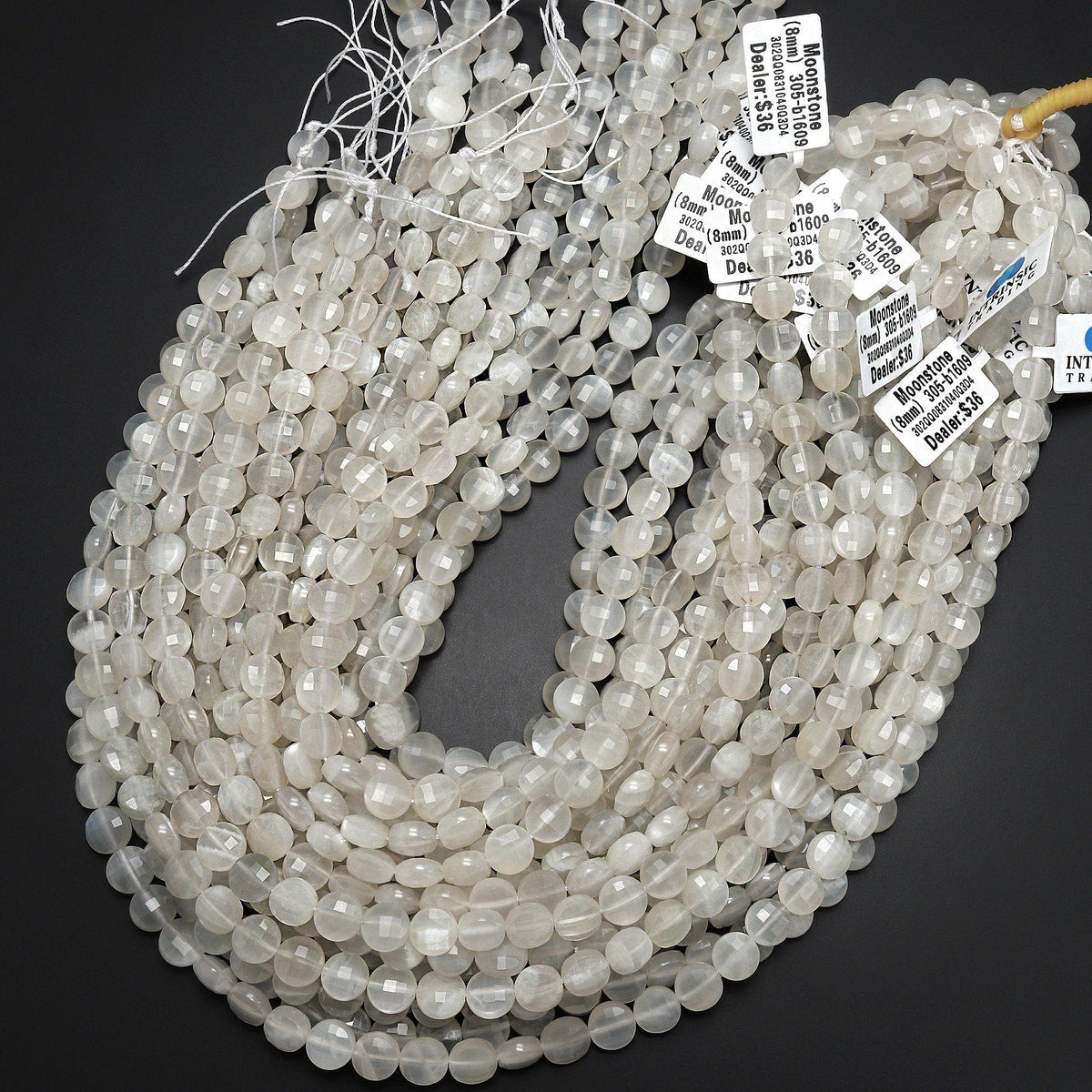Faceted Natural Creamy White Moonstone 4mm 8mm Coin Beads Gemstone 15 ...