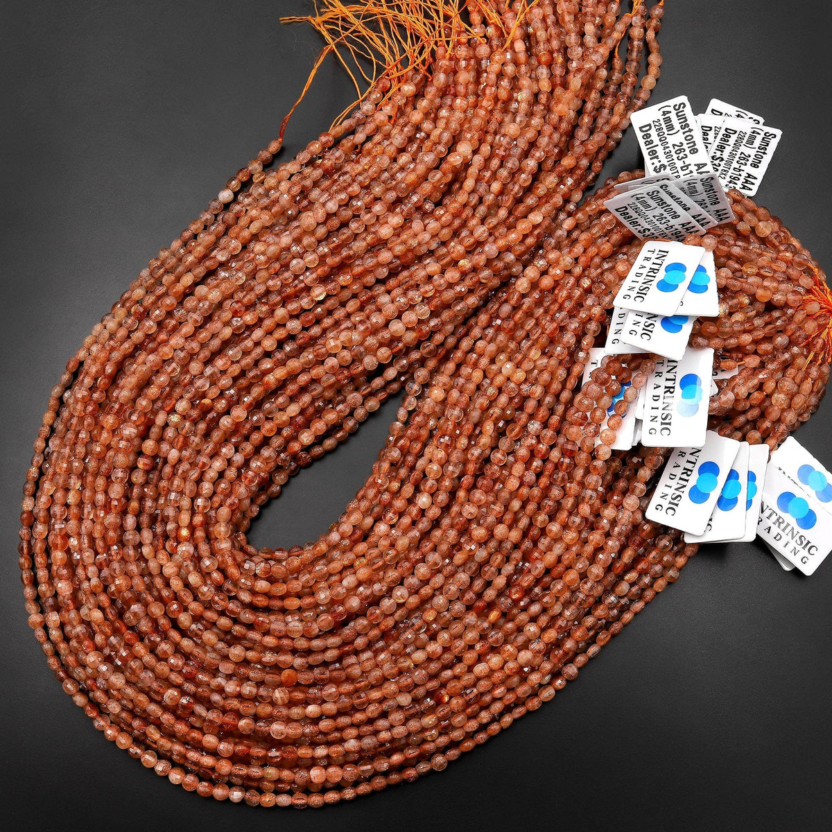 AAA Fiery Natural Sunstone Faceted 4mm Coin Beads 15.5" Strand ...
