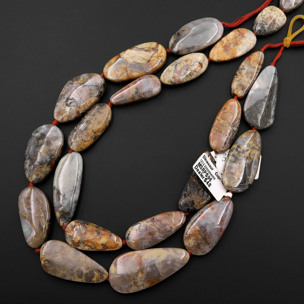 Genuine Dinosaur Coprolite Dung Beads Long Triangle Oval Shape 15.5" S ...