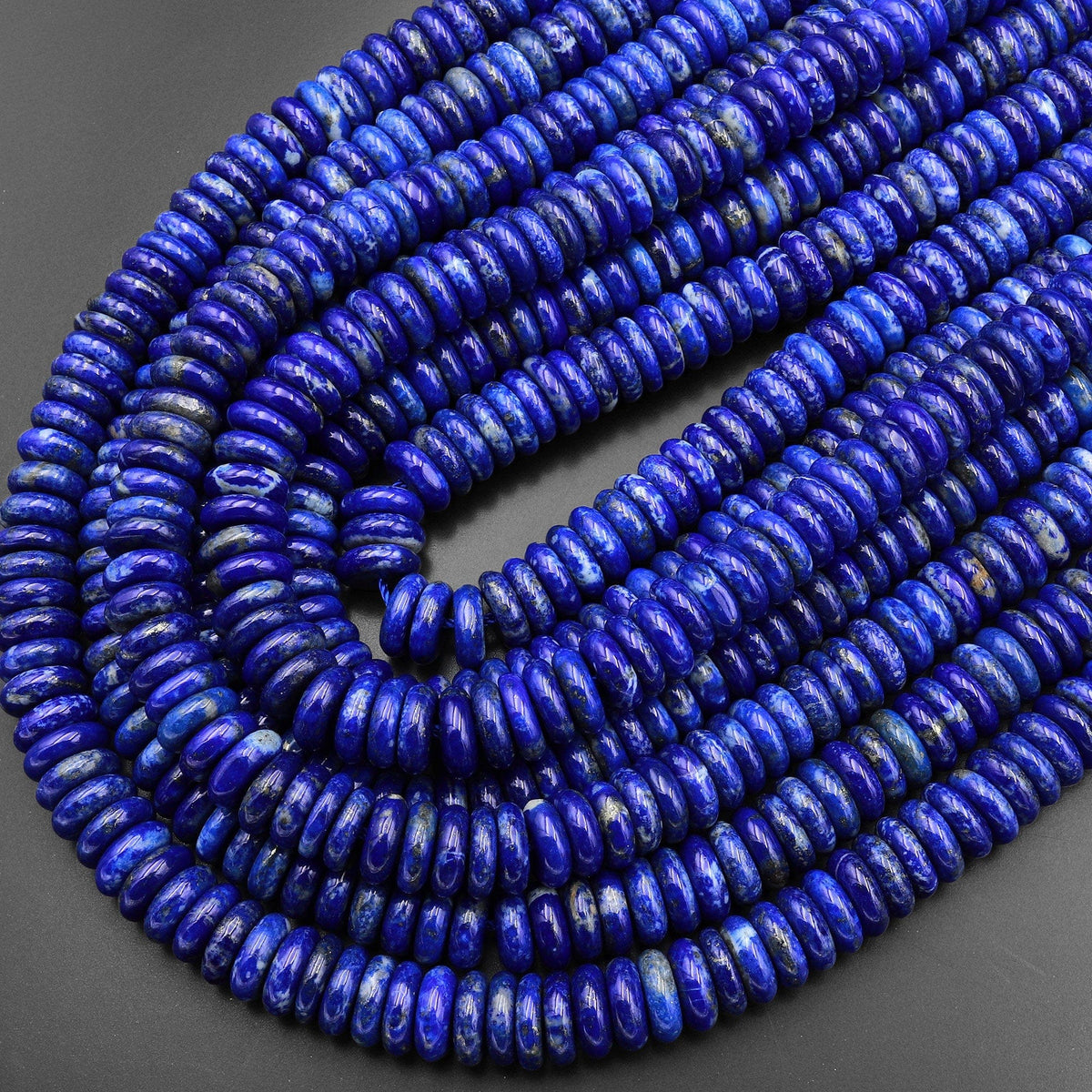 Large Natural Lapis Beads 10mm 12mm Heishi Rondelle Stunning Genuine B ...