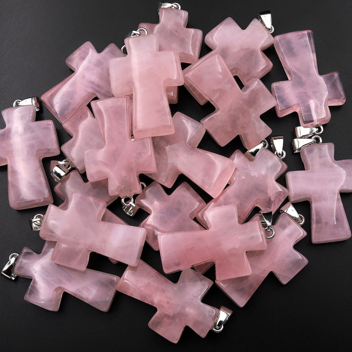 Natural Pink Rose Quartz Cross Pendant Natural Crystal Focal Bead ...
