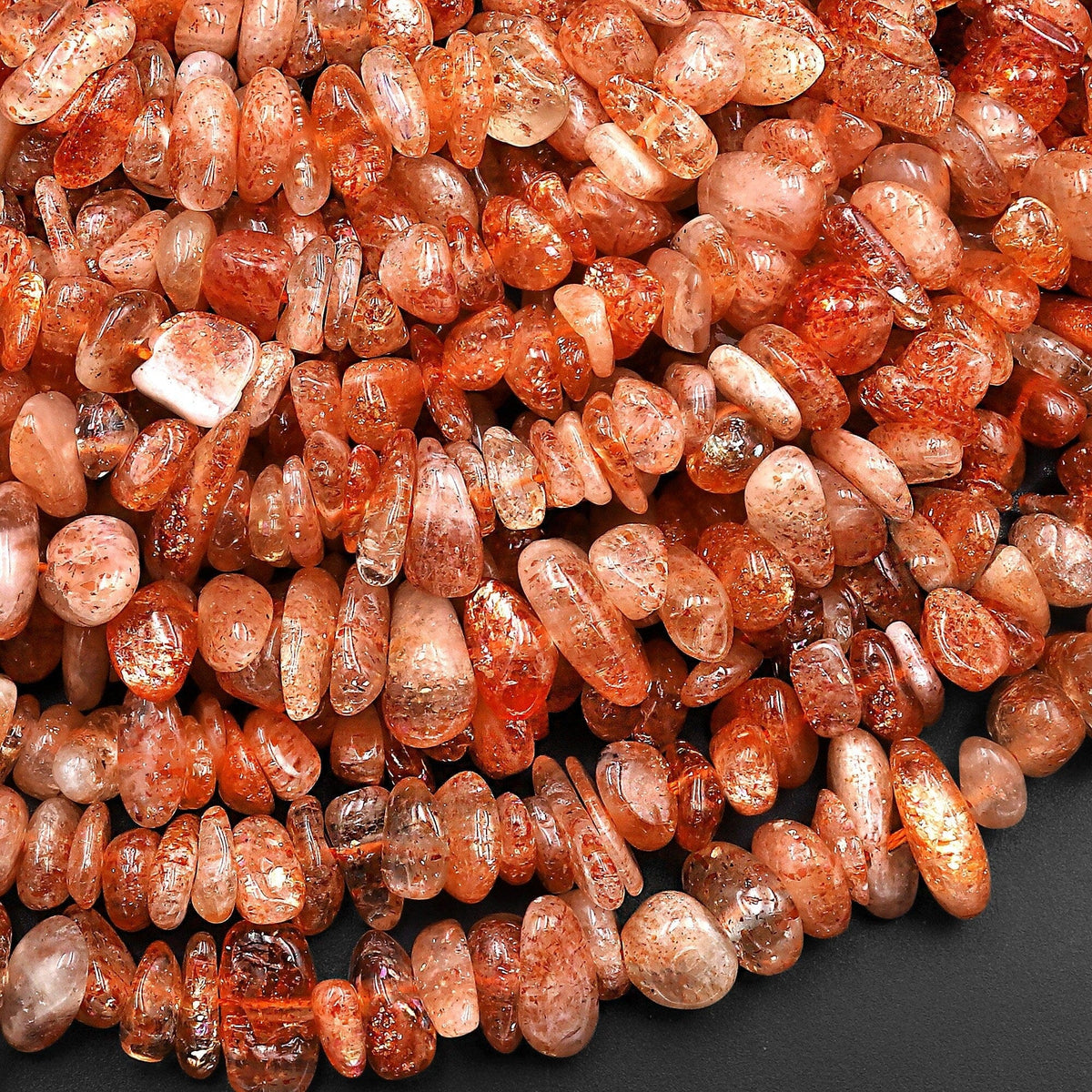 Natural Orange Sunstone Freeform Pebble Chip Beads Sparkling Golden Fe ...
