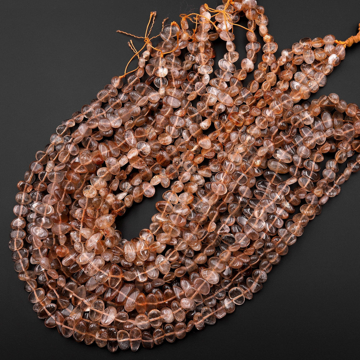 Glittering Translucent Natural Sunstone Oval Nugget Beads Center Drill ...