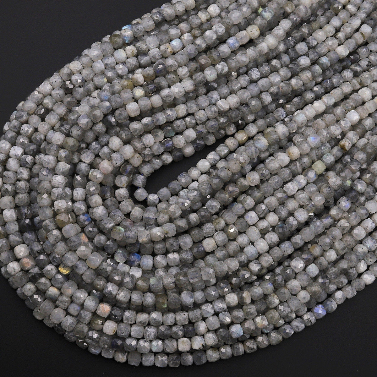 Natural Gray Labradorite Faceted 4mm Cube Gemstone Beads 15.5" Strand ...