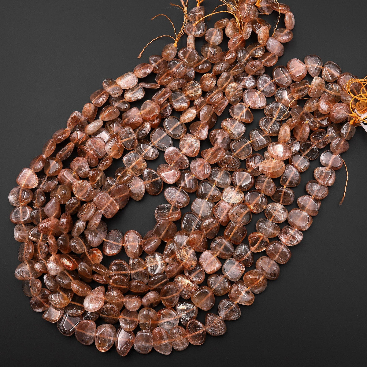 Translucent Natural Sunstone Oval Nugget Beads Center Drilled Sparklin ...