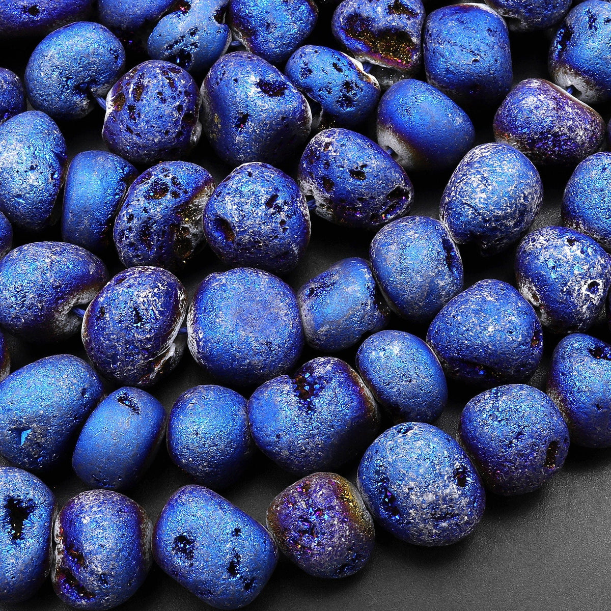 Blue Purple Druzy Agate 10mm Nugget Beads With Sparkling Quartz Crysta ...