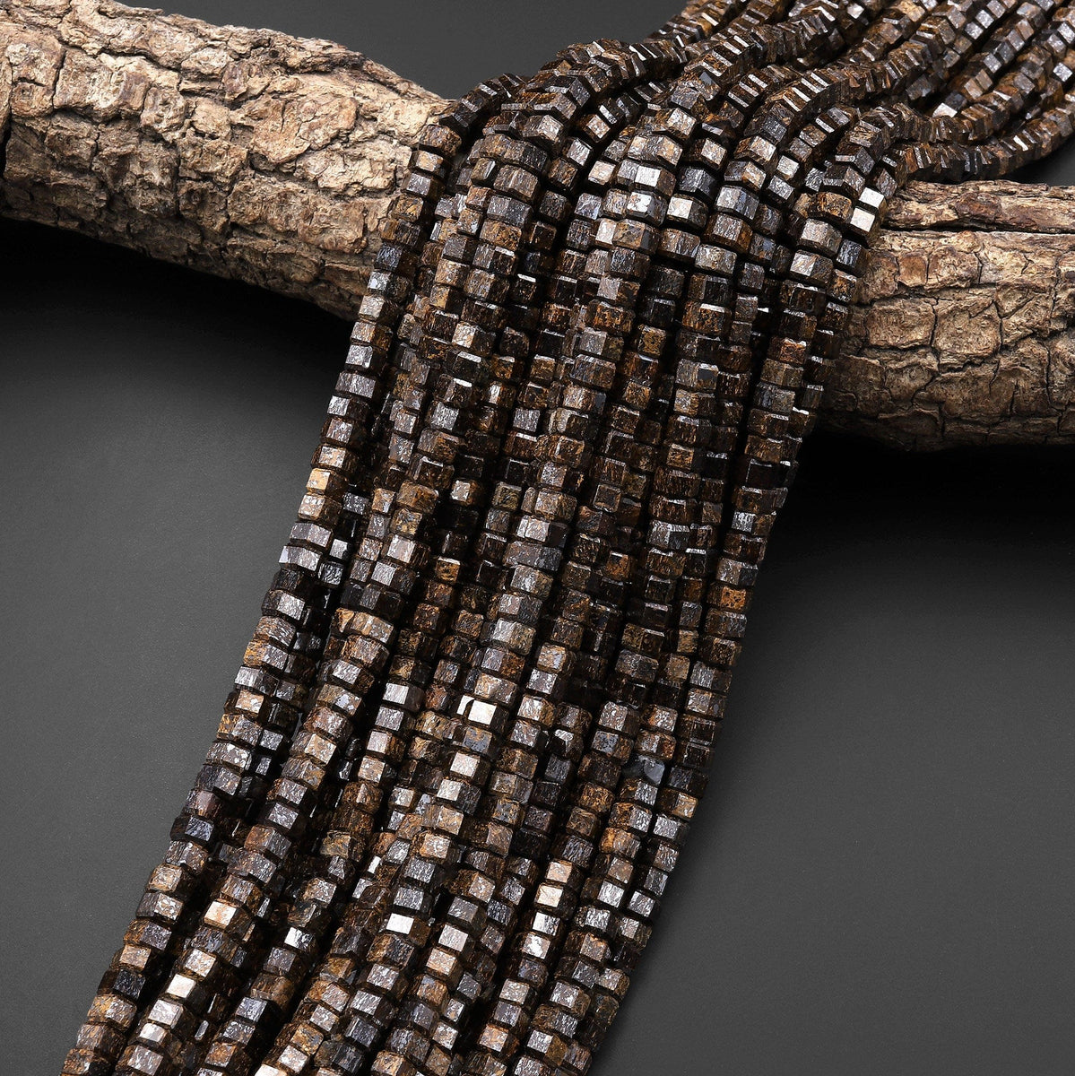 Faceted Natural Bronzite Beads 6mm hexagon Heishi Rondelles 15.5" Stra ...