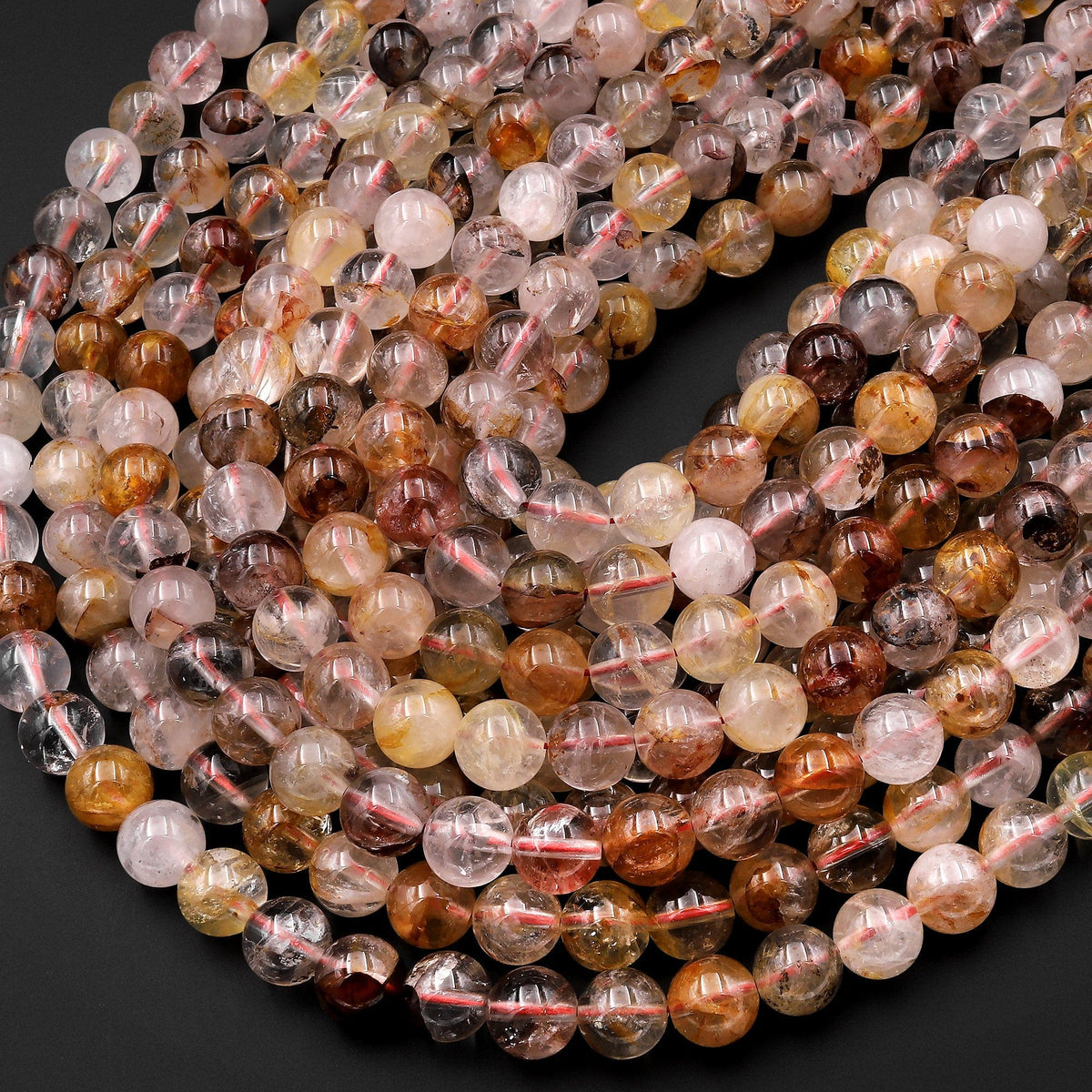 Natural Red Golden Lepidocrocite Quartz 6mm 8mm Round Beads Powerful E ...