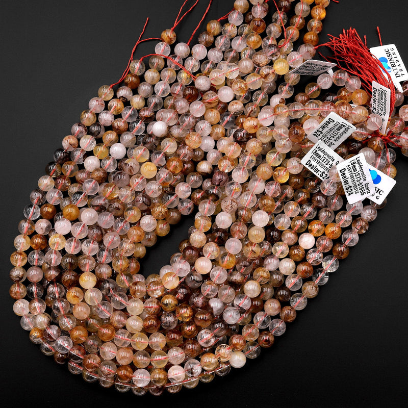 Natural Red Golden Lepidocrocite Quartz 6mm 8mm Round Beads Powerful E ...