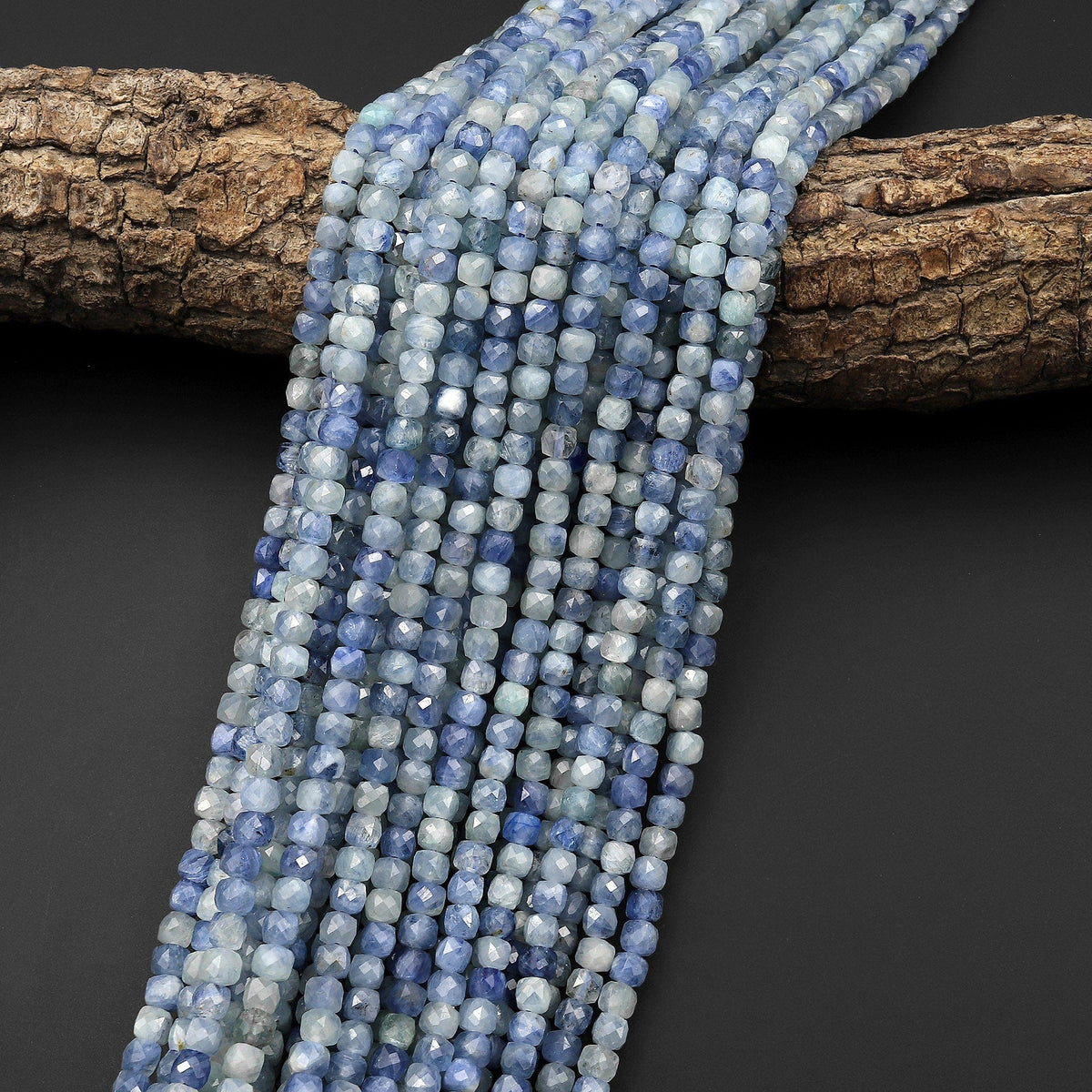 AAA Natural Light Blue Kyanite Faceted 3mm 4mm Cube Beads 15.5" Strand ...