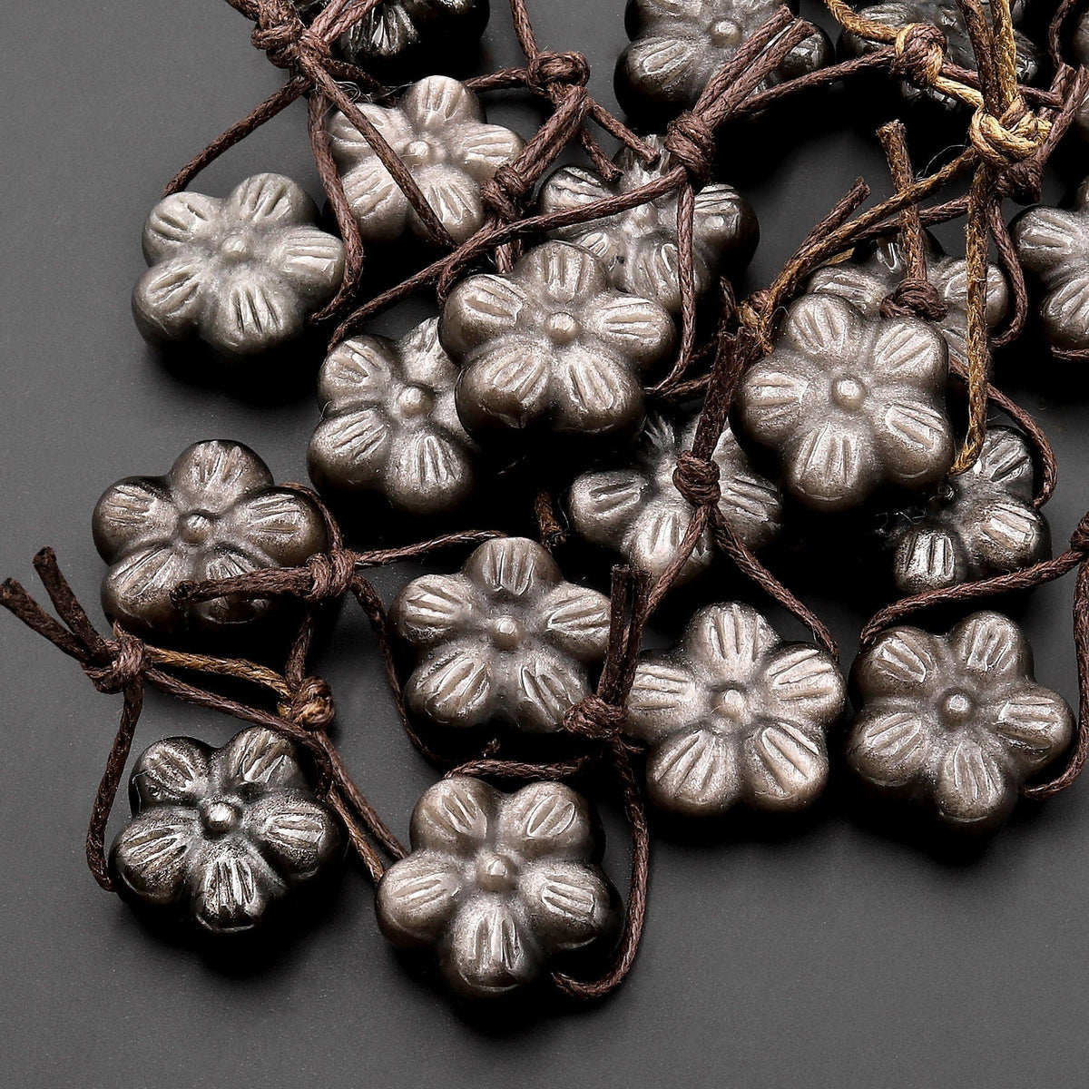 AAA Hand Carved Natural Silver Obsidian Cherry Blossom Flower Pendant ...