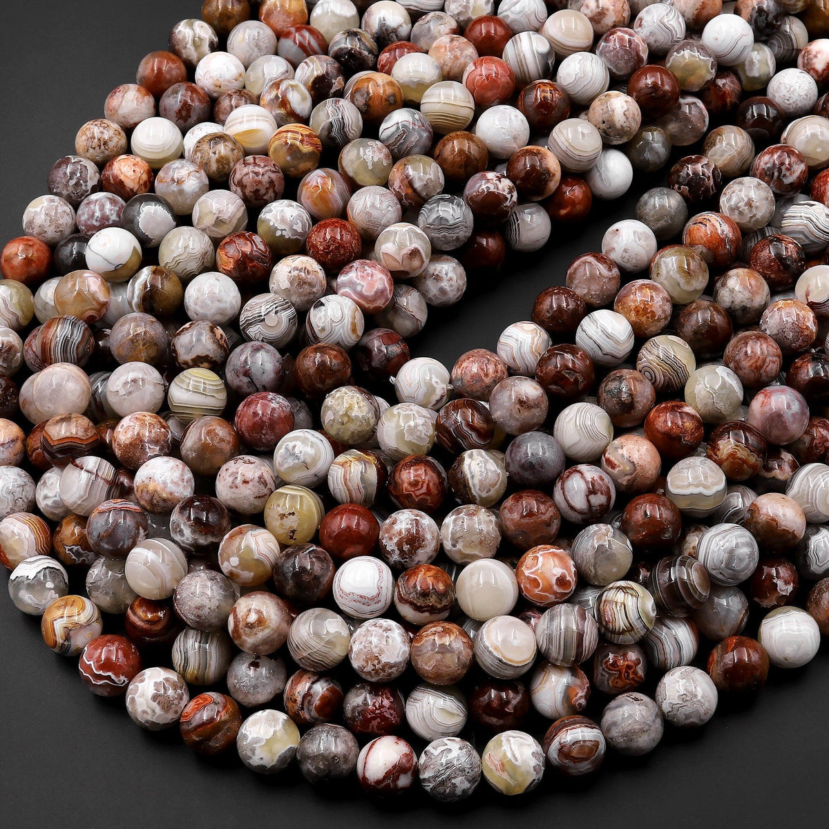 Natural Laguna Lace Agate 4mm 6mm 8mm 10mm Round Red Orange Cream Grey ...