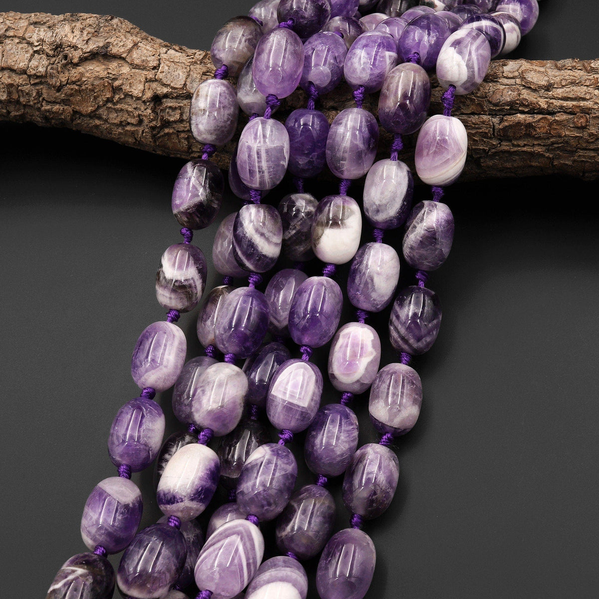 Natural Chevron Amethyst Smooth Drum Barrel 20mm Beads 15.5" Strand ...