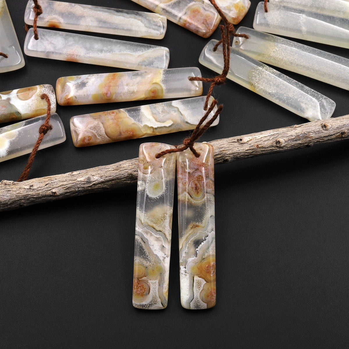 Translucent Ocean Jasper Earring Pair Matched Rectangle Gemstone Beads ...