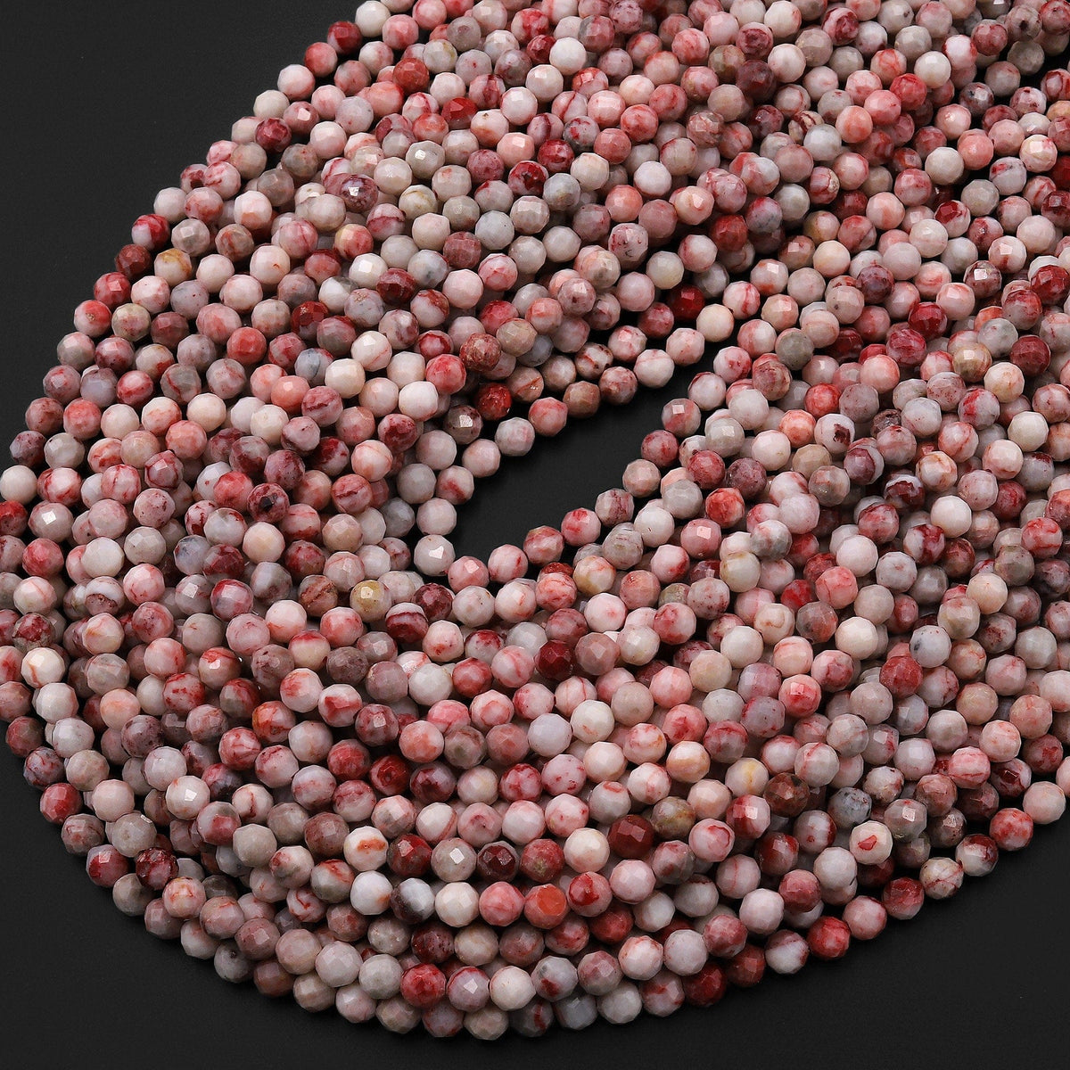 Faceted Natural Cinnabrite Cinnabar in Quartz 3mm 4mm Round Beads 15.5 ...