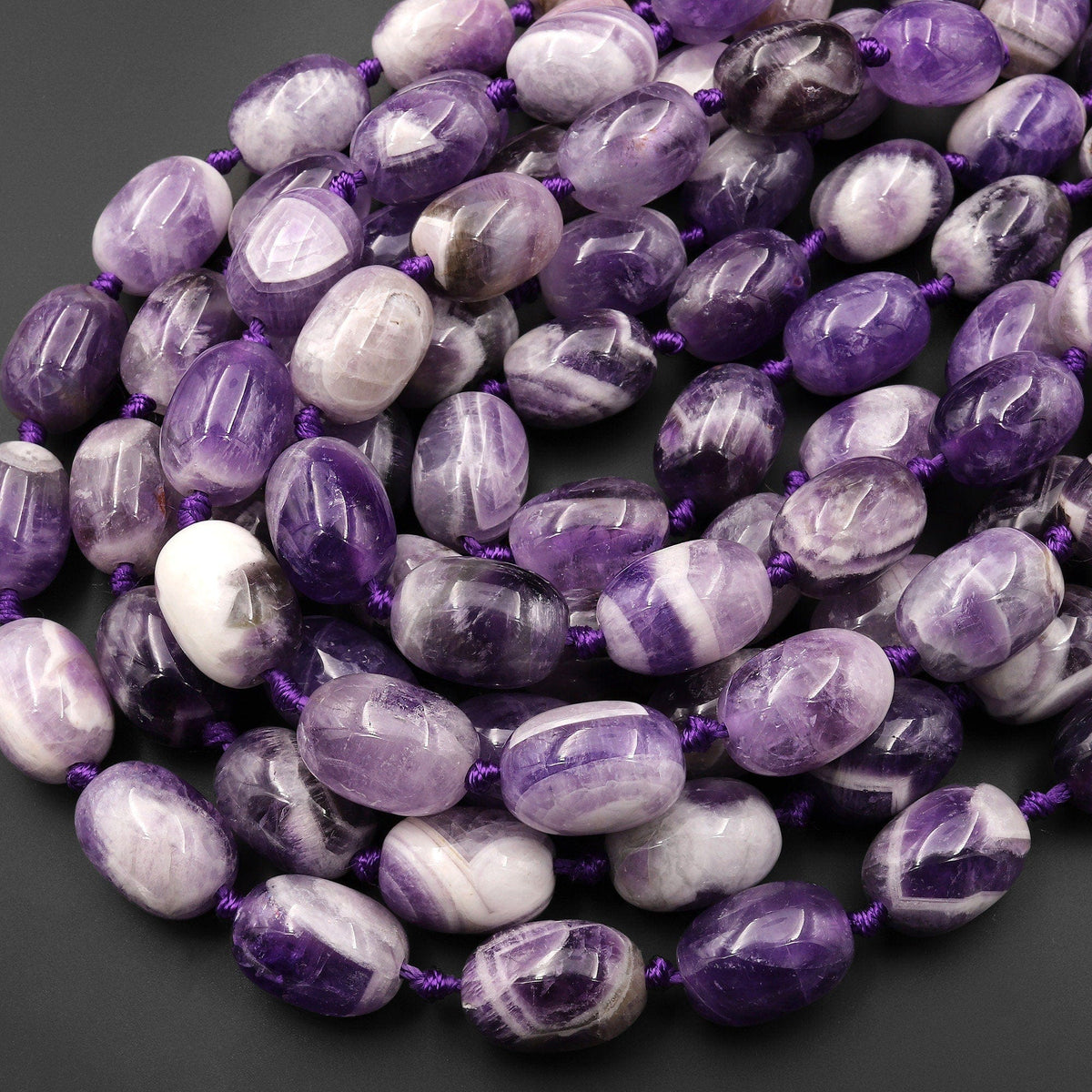 Natural Chevron Amethyst Smooth Drum Barrel 20mm Beads 15.5" Strand ...