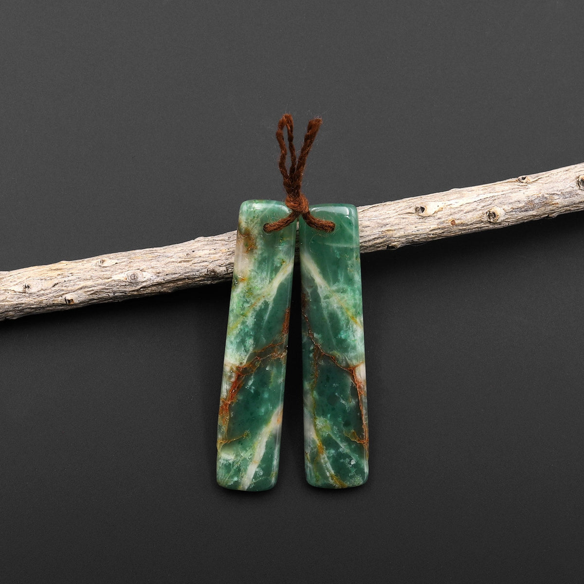 Natural Green Jade Earring Pair Slender Rectangle Cabochon Cab Pair Ma ...