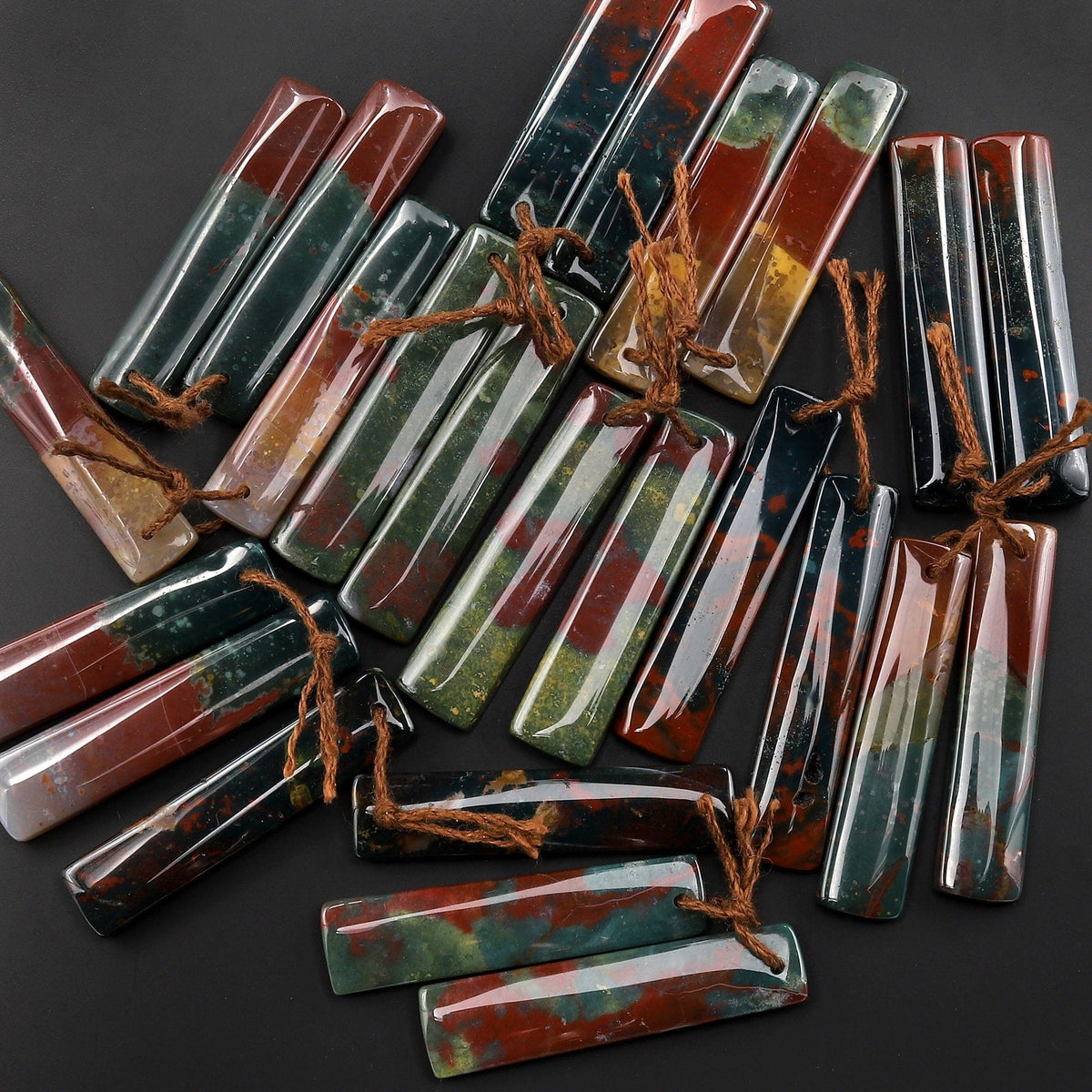 Natural Indian Bloodstone Rectangle Cabochon Cab Pair Matched Gemstone ...