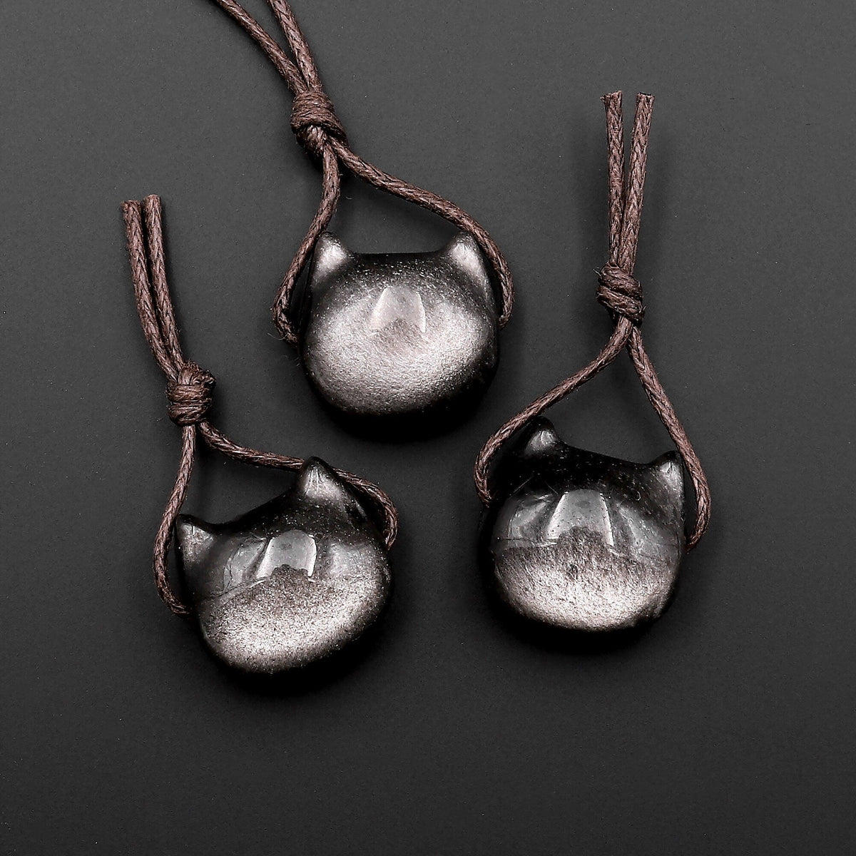 AAA Carved Natural Silver Obsidian Kitty Cat Face Pendant Gemstone Sid ...