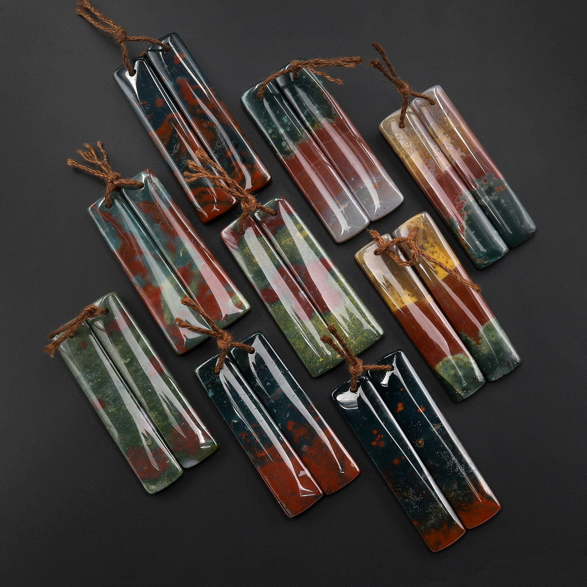 Natural Indian Bloodstone Rectangle Cabochon Cab Pair Matched Gemstone ...