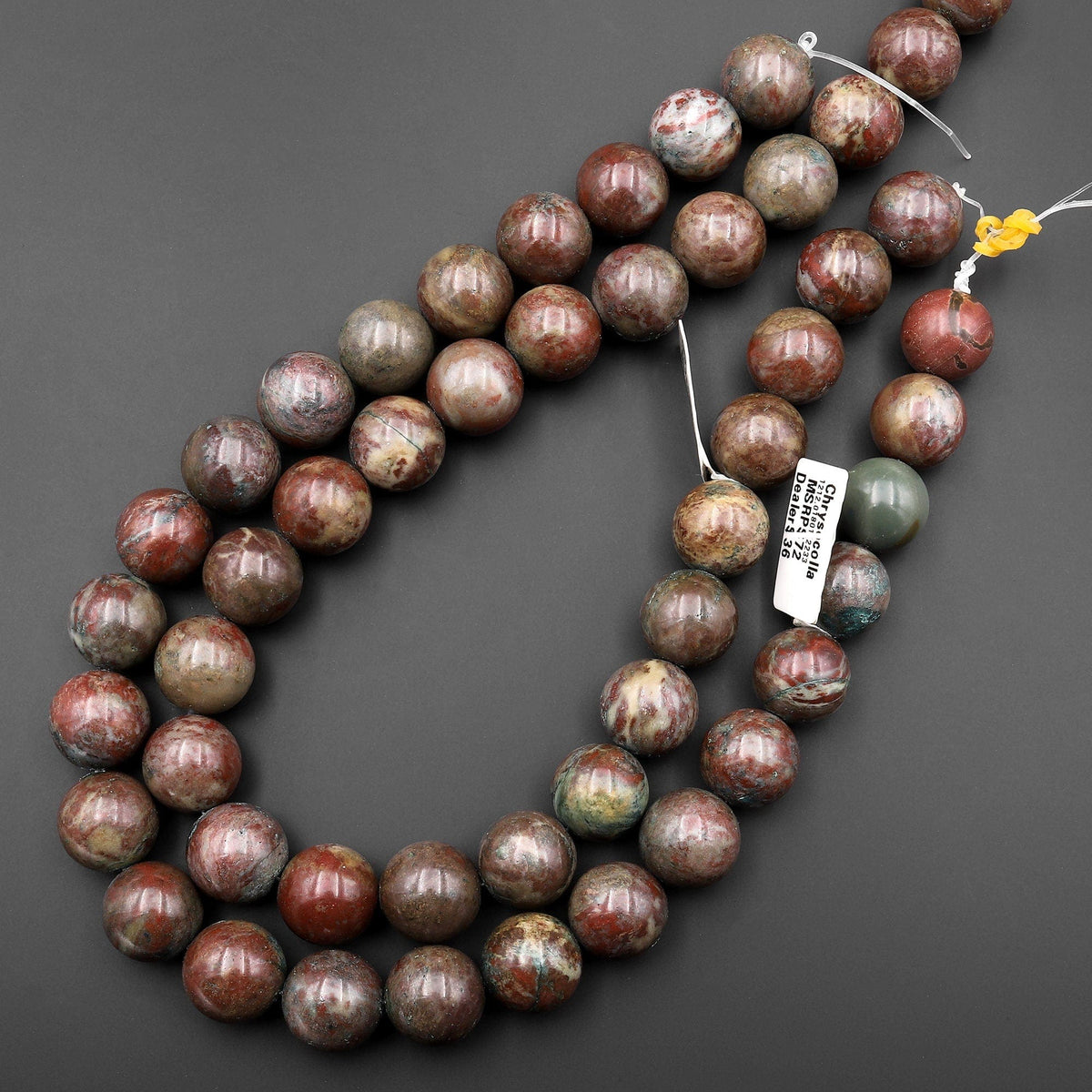 Genuine Large Natural Red Iron Chrysocolla 16mm Round Beads 15.5" Stra ...