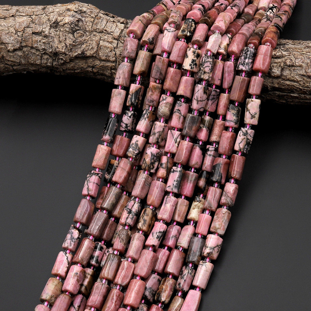 Natural Pink Rhodonite Beads Cylinder Tube 15.5" Strand – Intrinsic Trading