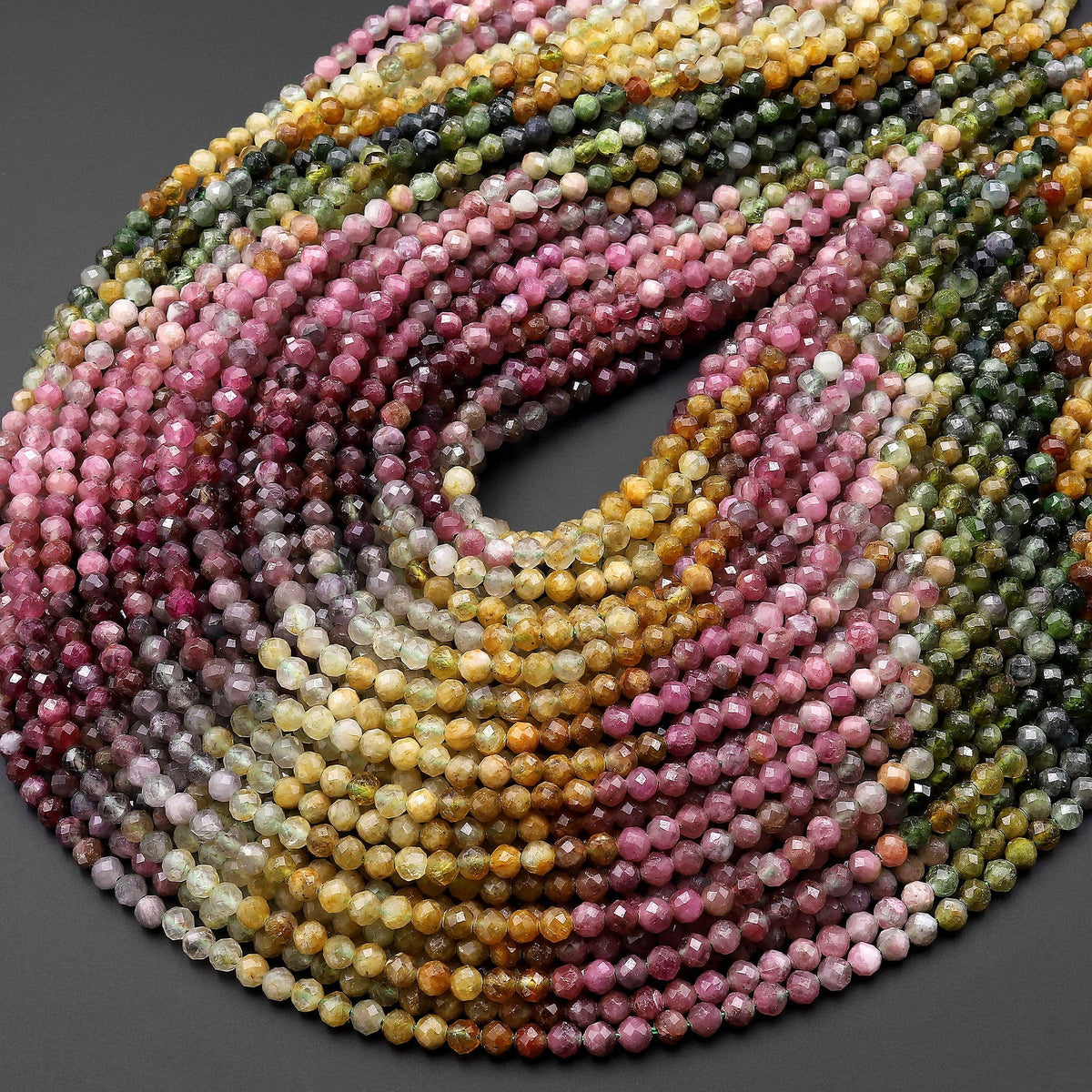 Faceted Natural Multicolor Tourmaline Round Beads 4mm Red Pink Green Y ...