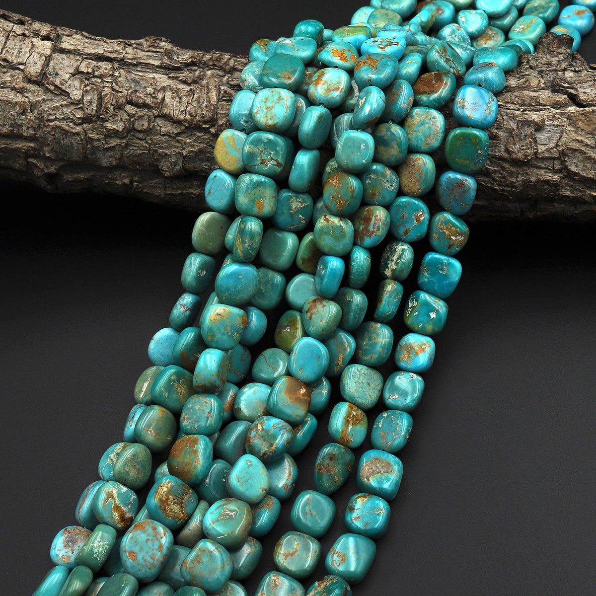 Genuine 100% Natural Turquoise 8mm Freeform Square Cushion Beads Highl ...