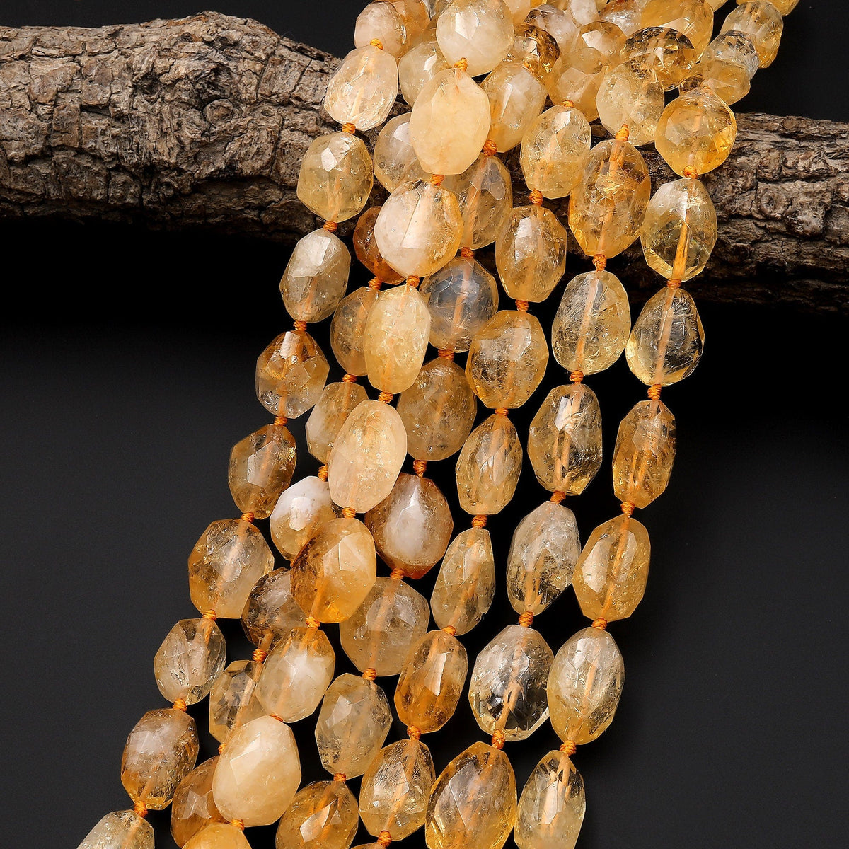 AAA Hand Cut Natural Golden Yellow Citrine Beads Faceted Oval Puffy Nu ...