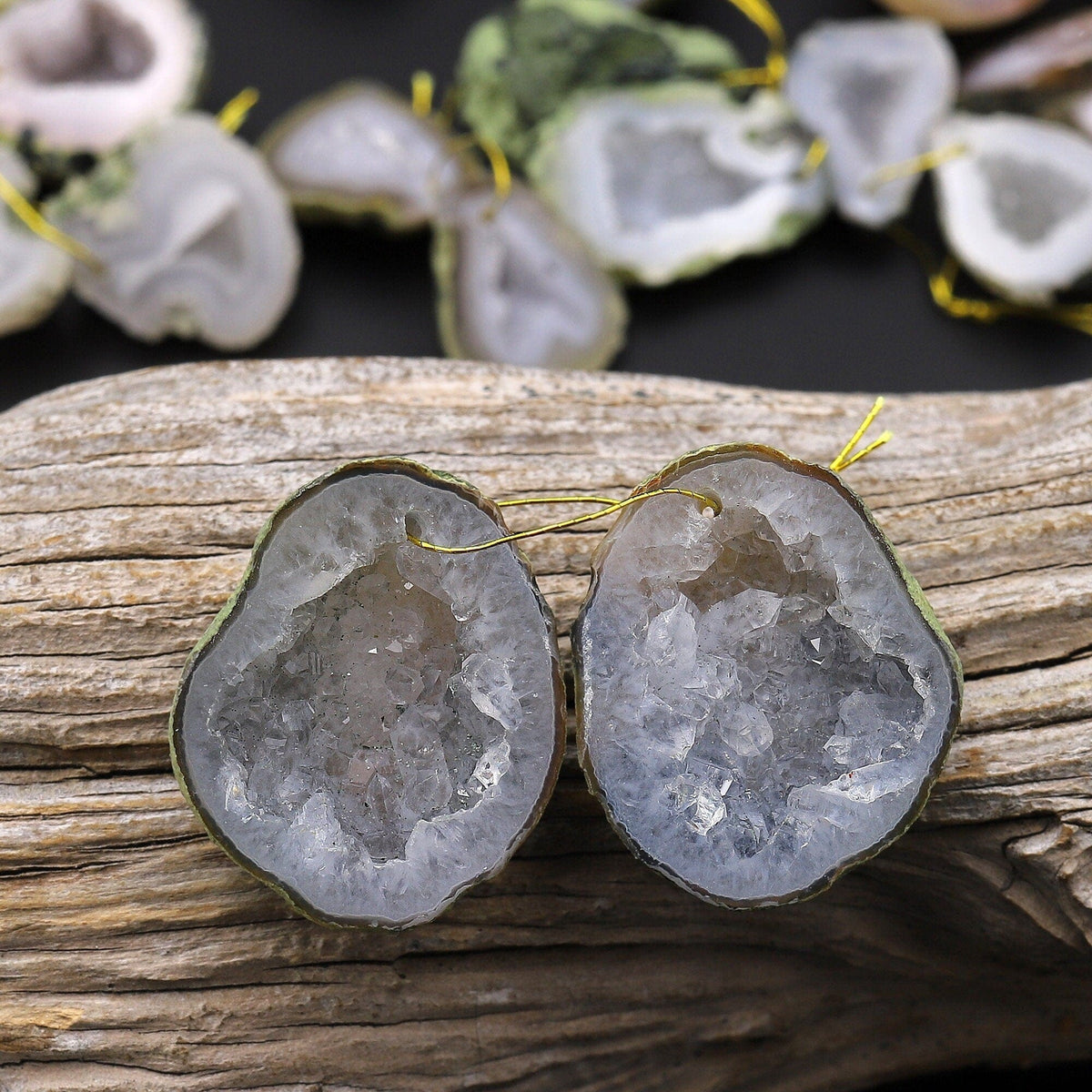 Drilled Natural Sugar Rock Tabasco Geode Earrings Pair Druzy Agate Fre ...
