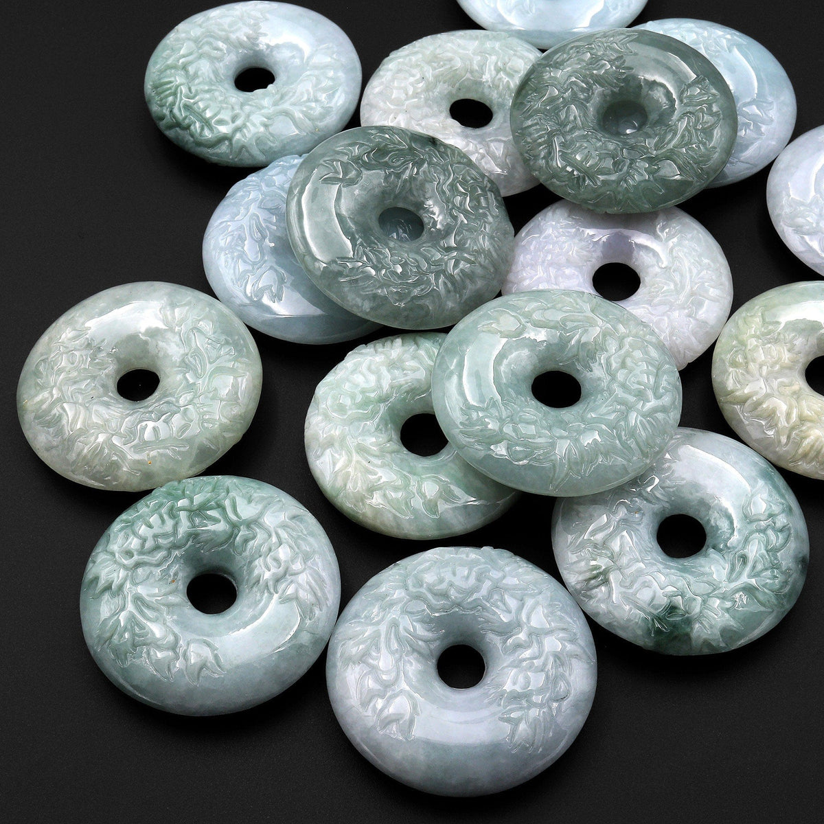 AAA Hand Carved Natural Burma Green Jade Donut Pendant Gemstone Focal ...