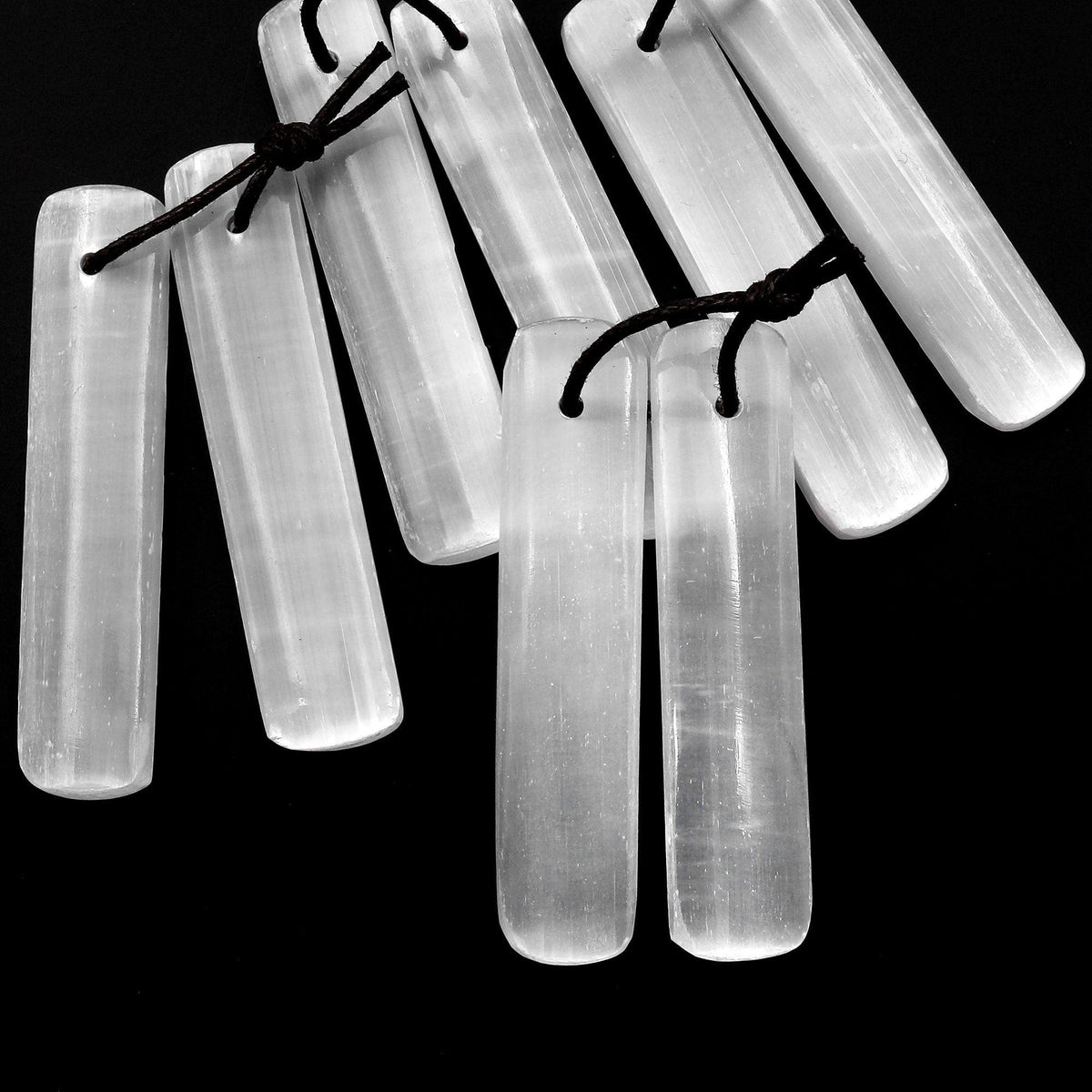 Natural Selenite Long Rectangle Earring Pair Matched Gemstone Beads ...