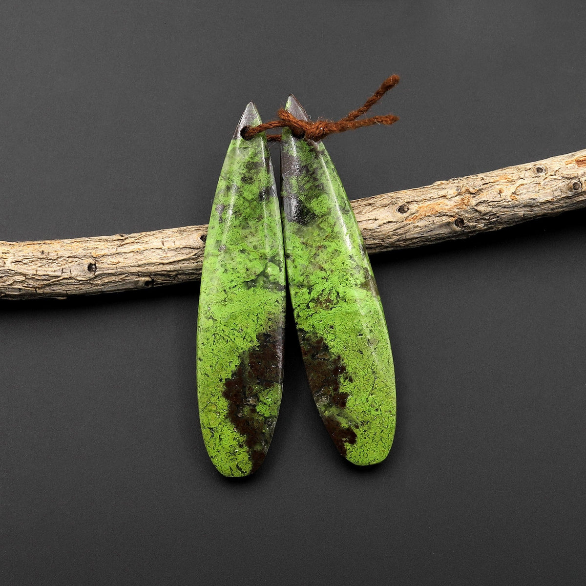 Natural Green Parrot Wing Chrysocolla Teardrop Earring Pair Matched Ge ...