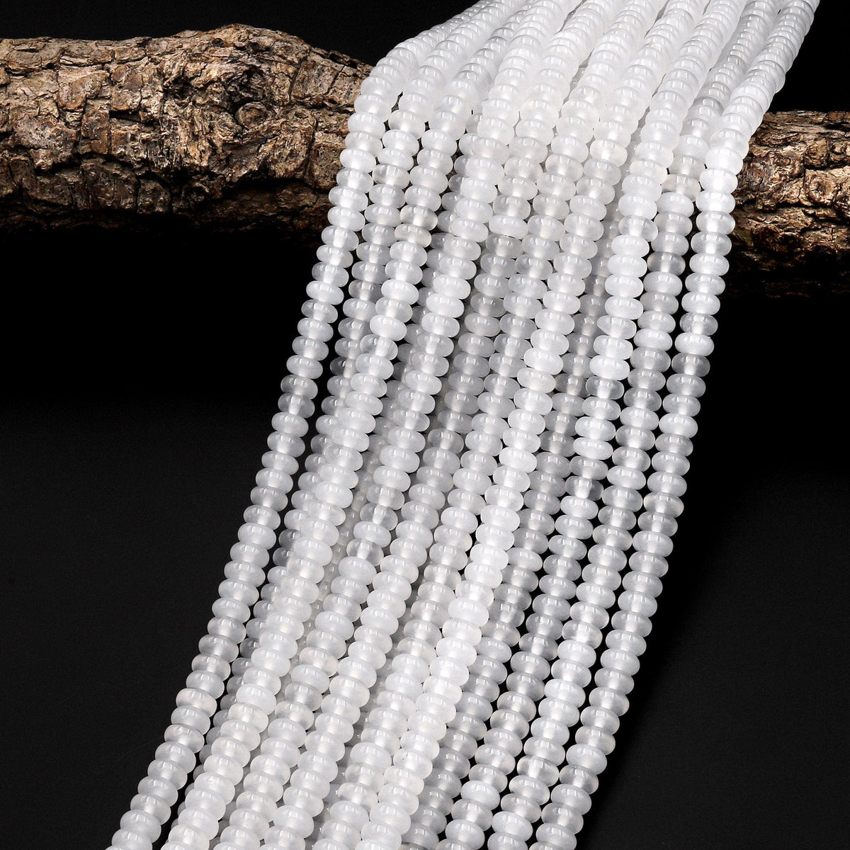 Natural White Agate Beads 6mm Smooth Rondelle Gemstone Beads 15.5" Str ...