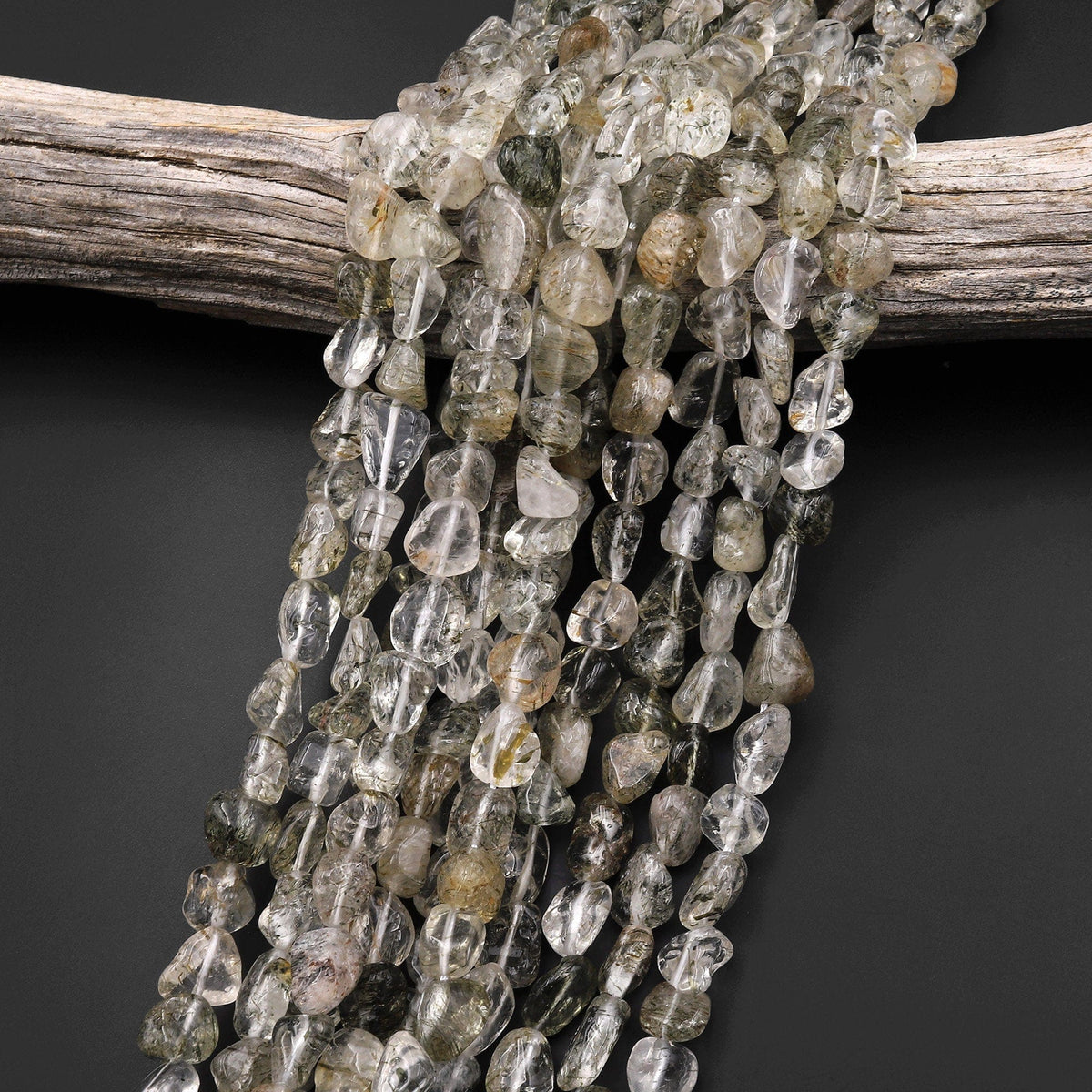 Natural Green Tourmaline Rutile Quartz Freeform Oval Pebble Nugget Bea ...