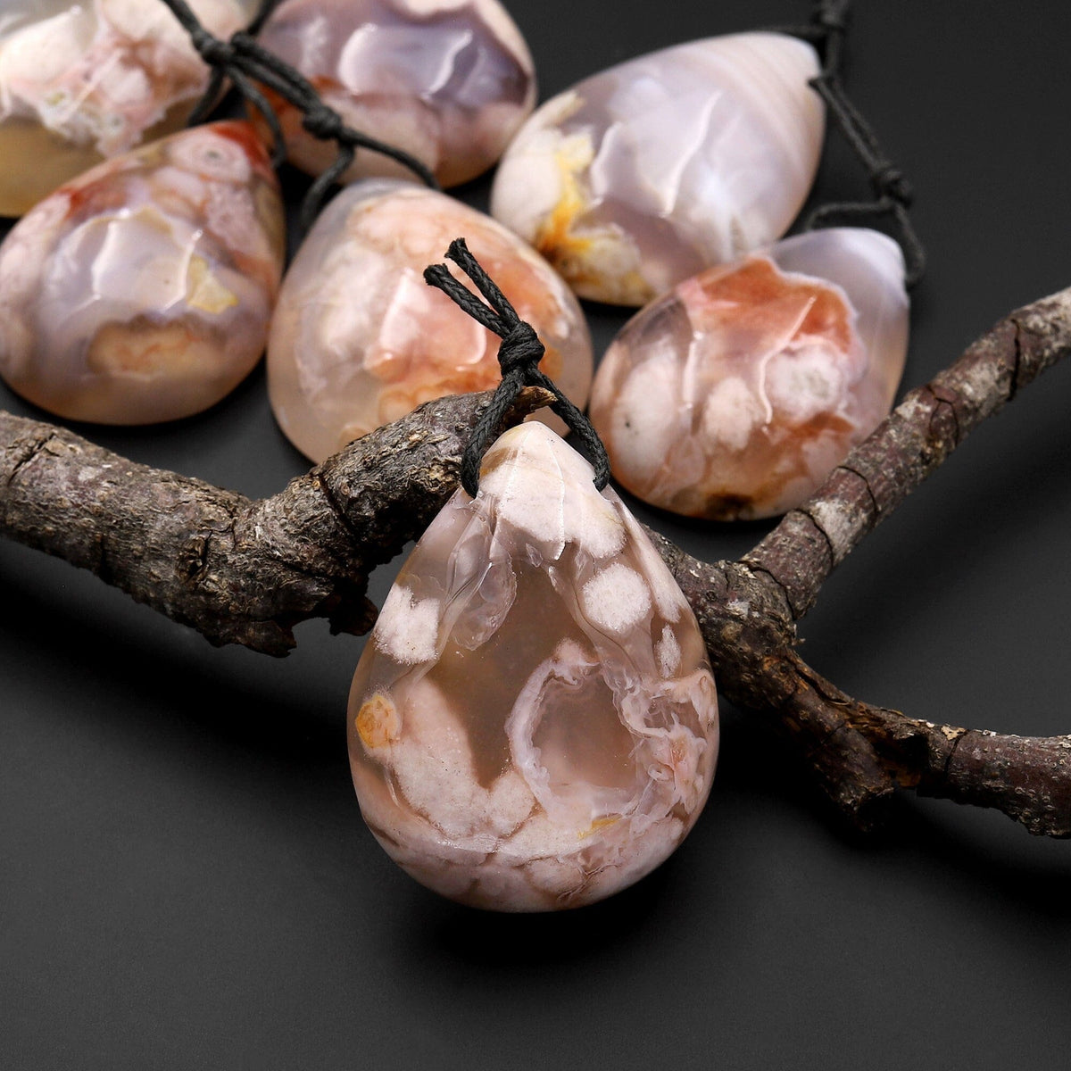 AAA Natural Cherry Blossom Agate Teardrop Pendant Aka Flower Agate A3 ...