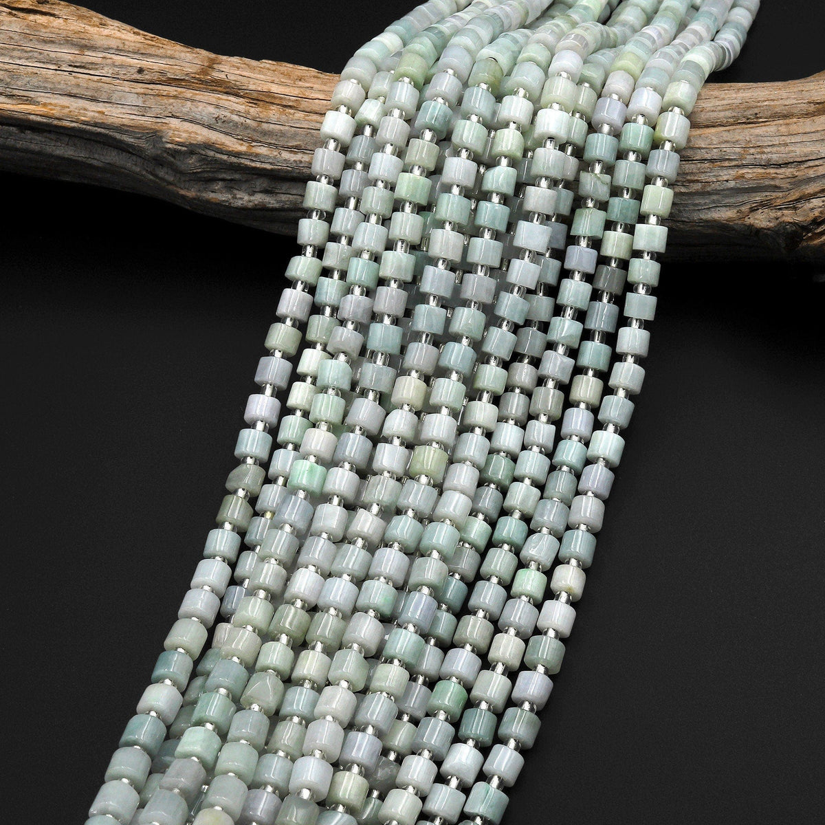AAA Natural Light Green Burma Jade Smooth Short Tube Cylinder Beads 15 ...
