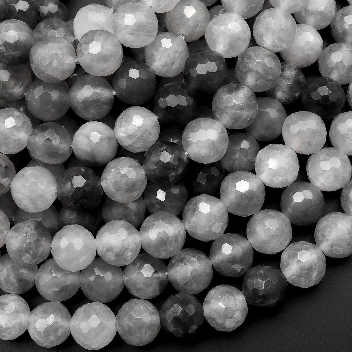 Faceted Natural Stormy Grey Cloudy Quartz Round Beads 8mm 15.5" Strand ...