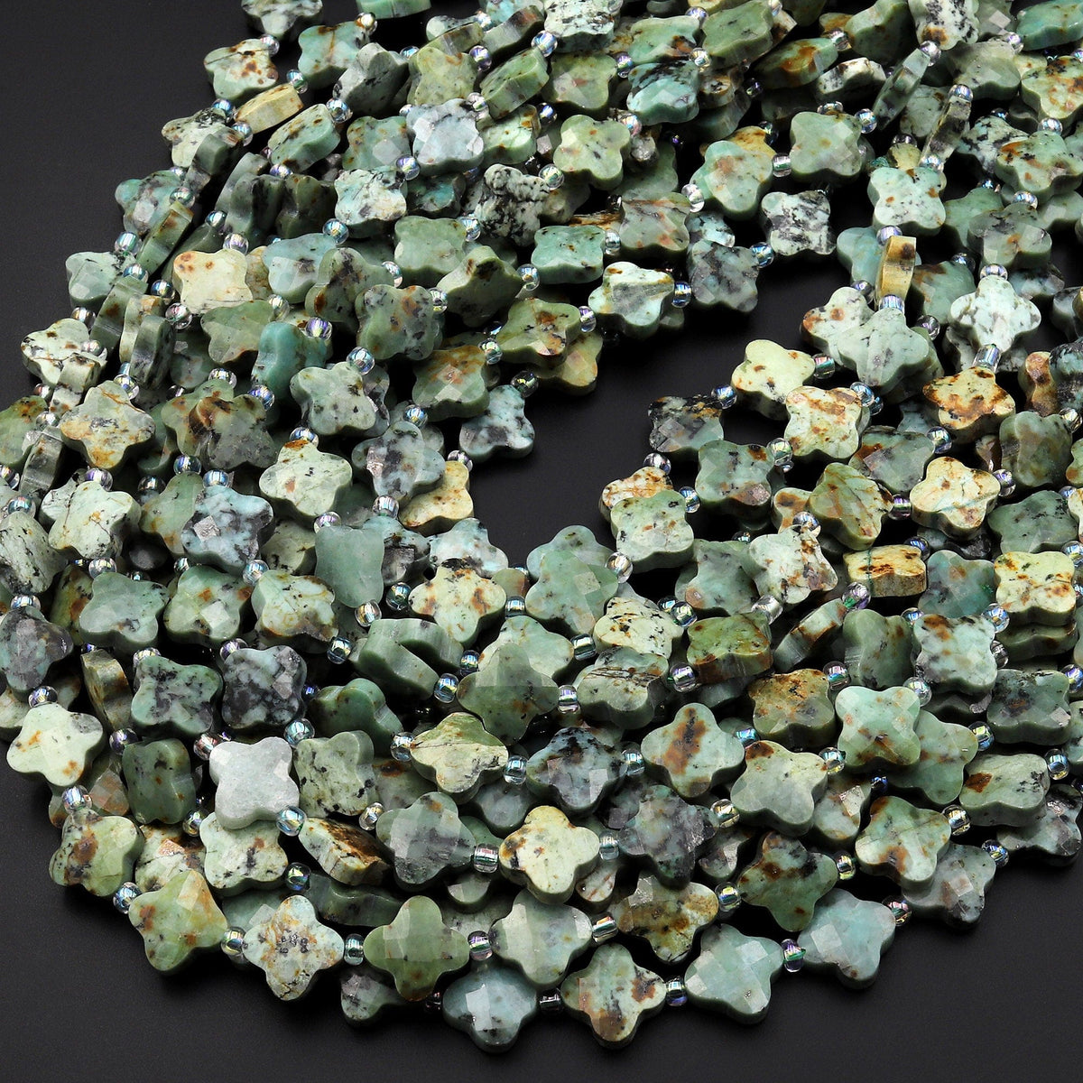 4 Four Leaf Clover Beads Natural African Turquoise Carved Faceted Flow ...