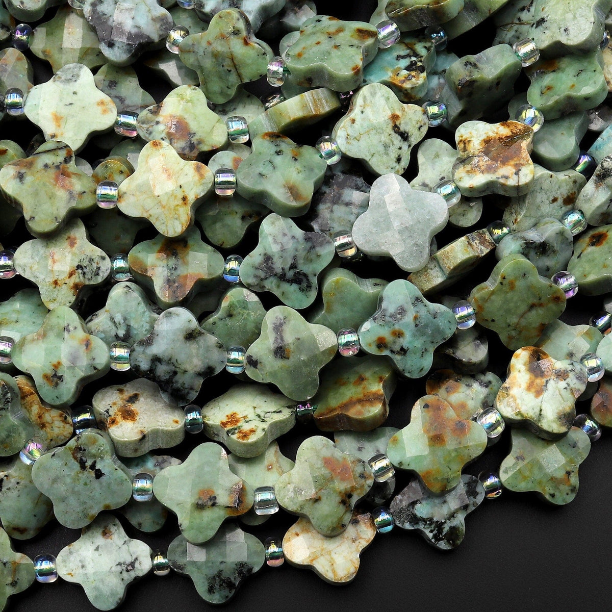 4 Four Leaf Clover Beads Natural African Turquoise Carved Faceted Flow ...