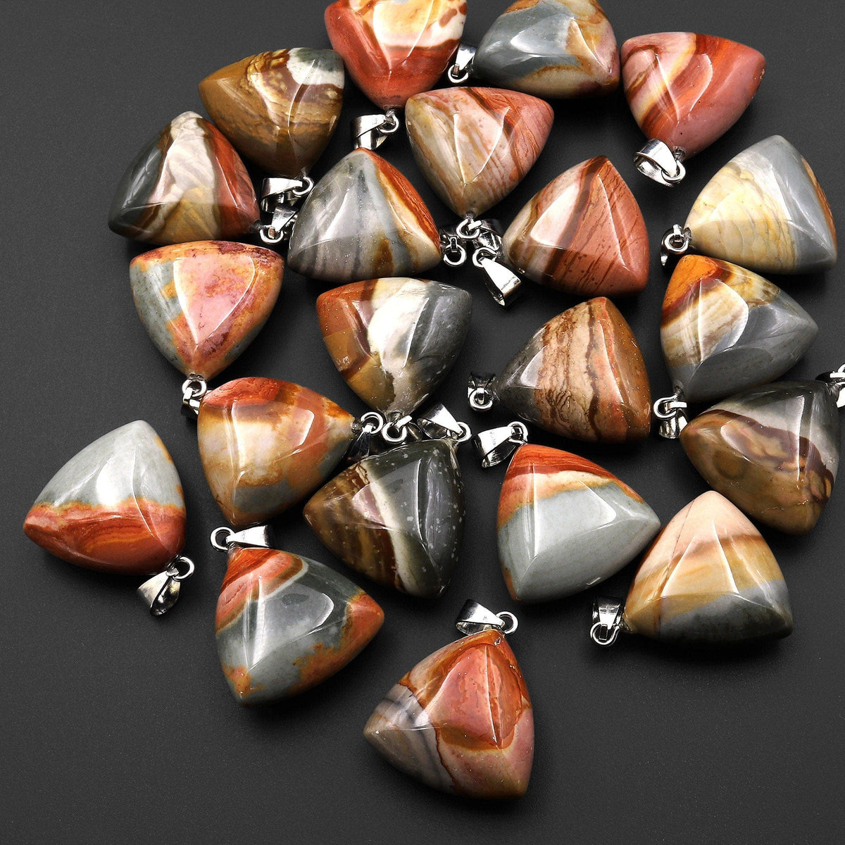 Natural Gemstone Puffy Triangle Pendant Polychrome Landscape Ocean Jas ...