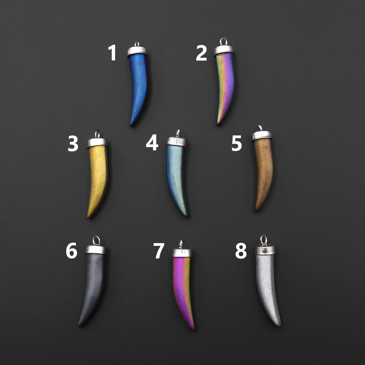 Matte Rainbow Hematite Claw Tooth Shaped Pendant Blue Purple Gold Bron ...
